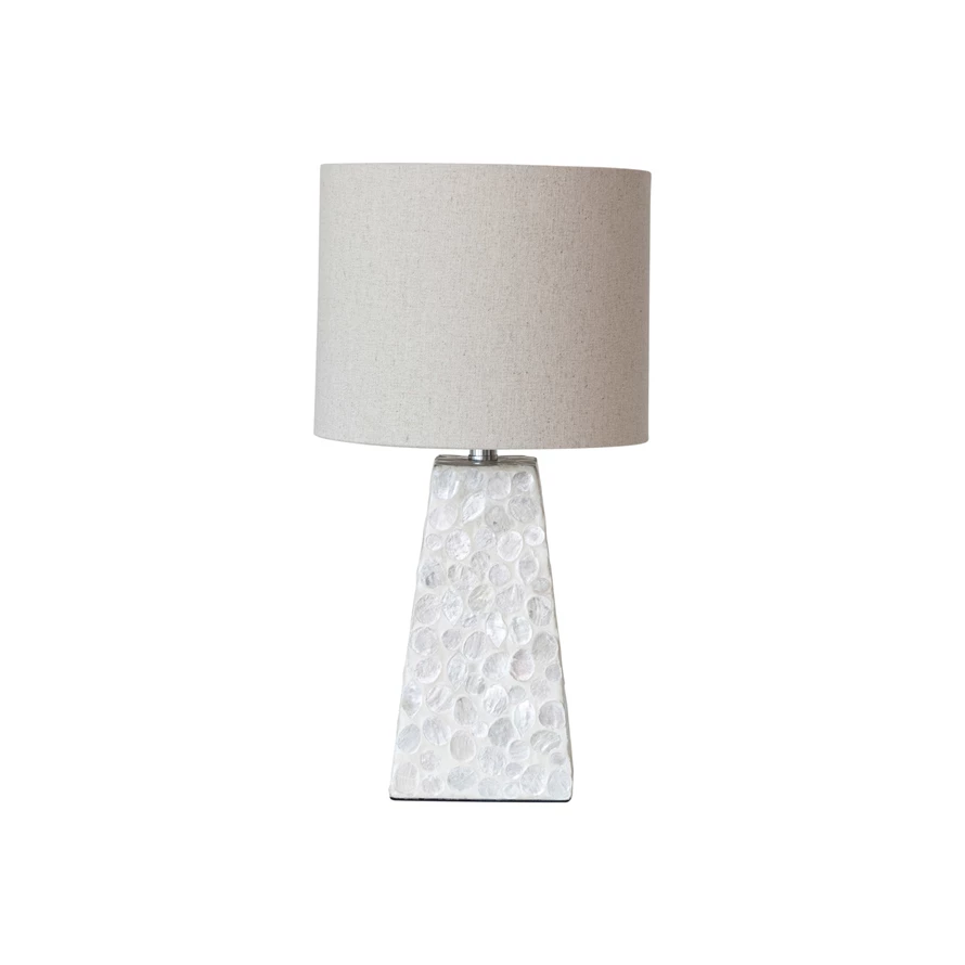 Capiz & MDF Table Lamp w/ Linen Shade – The Spotted Whale