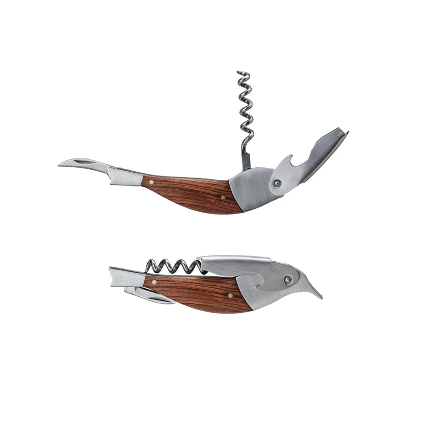 Merbau Wood & Stainless Steel Bird Shaped Bottle Opener/Corkscrew – The ...