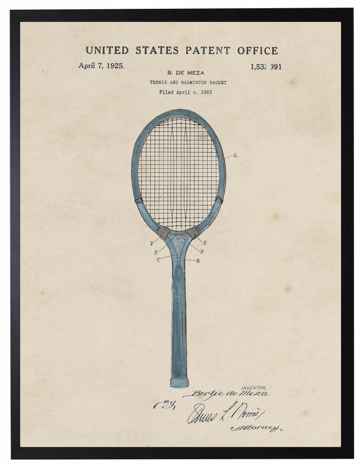 Tennis Racket Patent - Online Only – The Spotted Whale