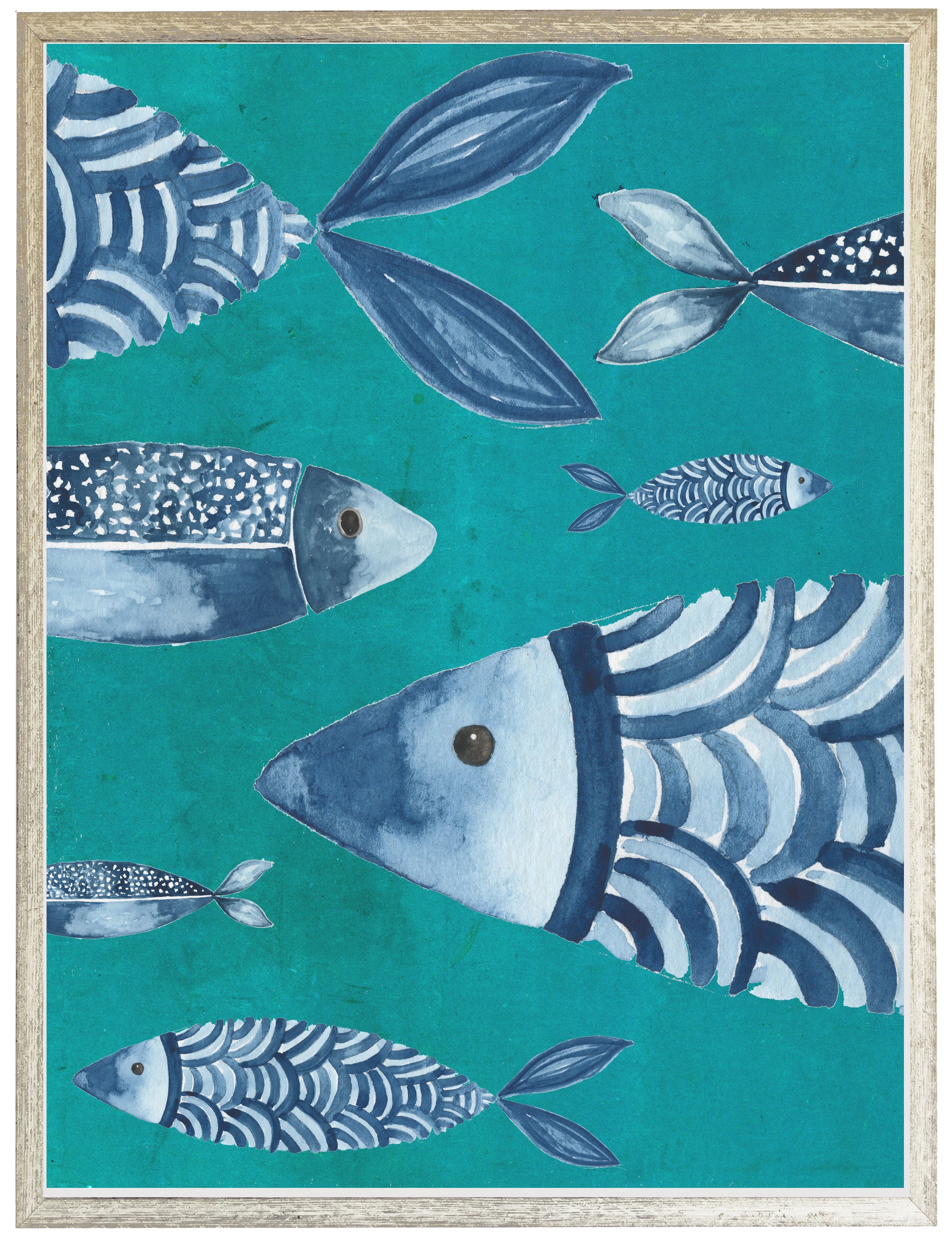 Teal with Navy Fish Distressed White Shadow Box - Online Only – The ...