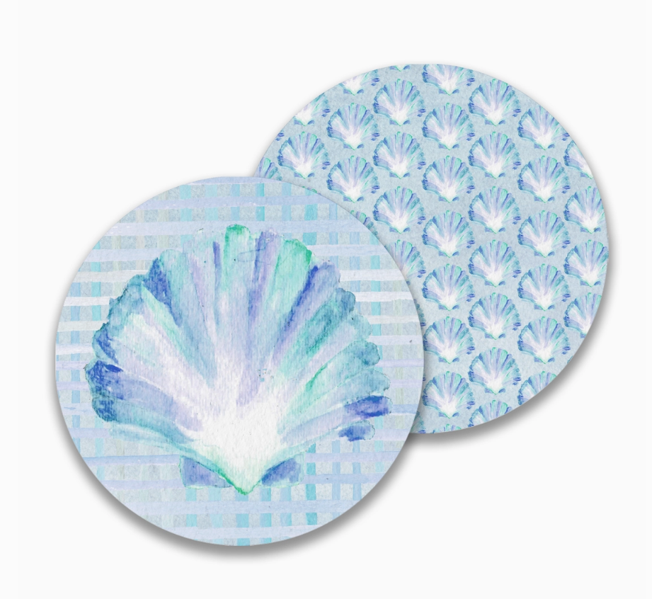 Blue Scallop Shell Paper Drink Coaster – The Spotted Whale