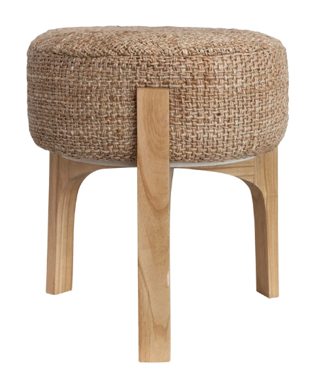 Jute Upholstered Stool w/ Oak Wood Legs, Natural – The Spotted Whale